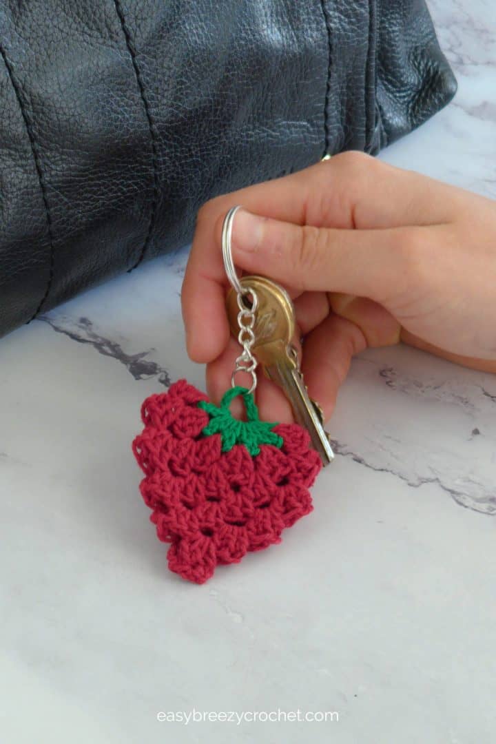 Easy Crochet Strawberry Keychain Pattern | Easy Breezy Crochet