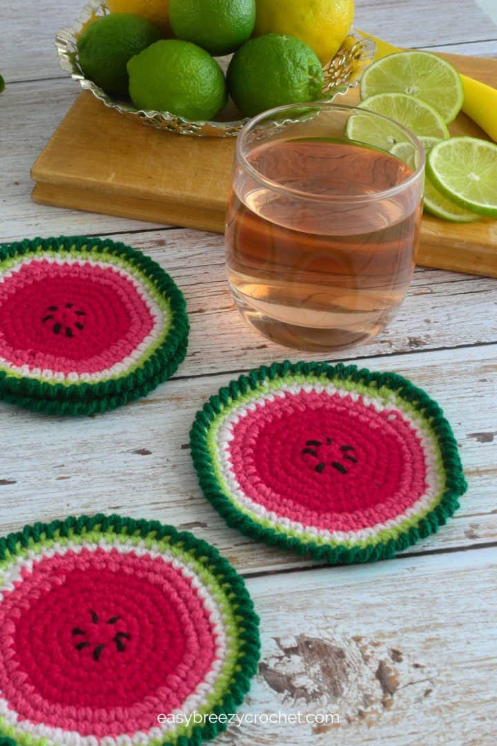 Watermelon Crochet Coaster Pattern | Easy Breezy Crochet