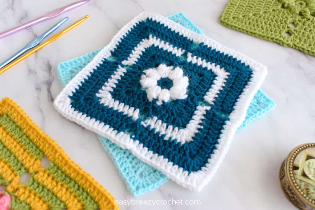Large Crochet Granny Square With Flower Center | Easy Breezy Crochet