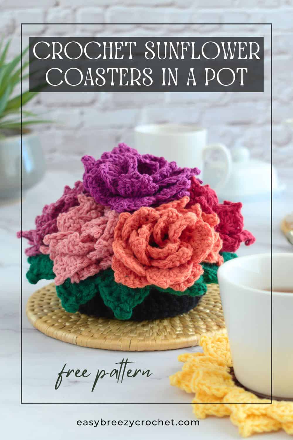 Crochet Sunflower Coasters In A Pot | Easy Breezy Crochet