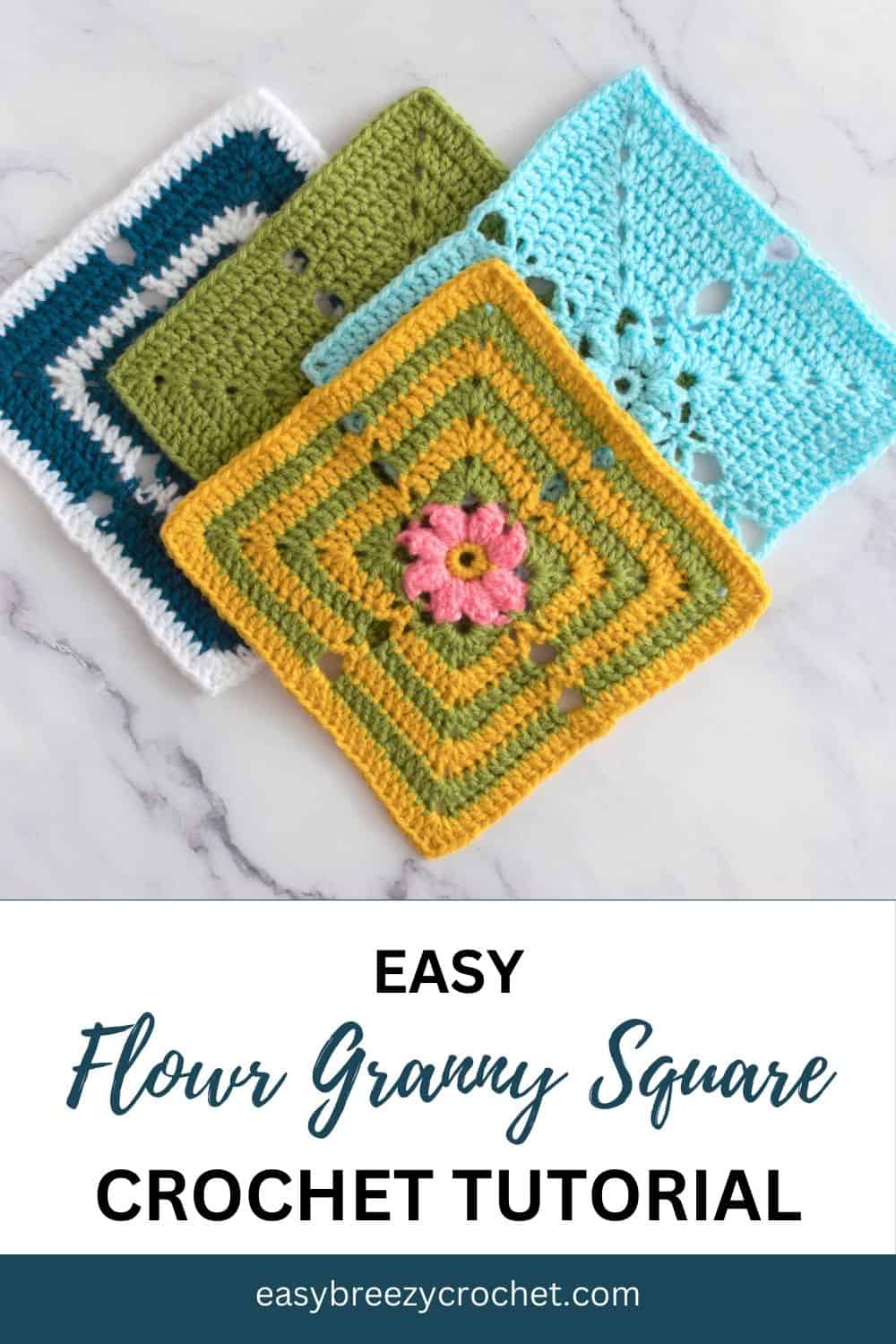Large Crochet Granny Square With Flower Center | Easy Breezy Crochet