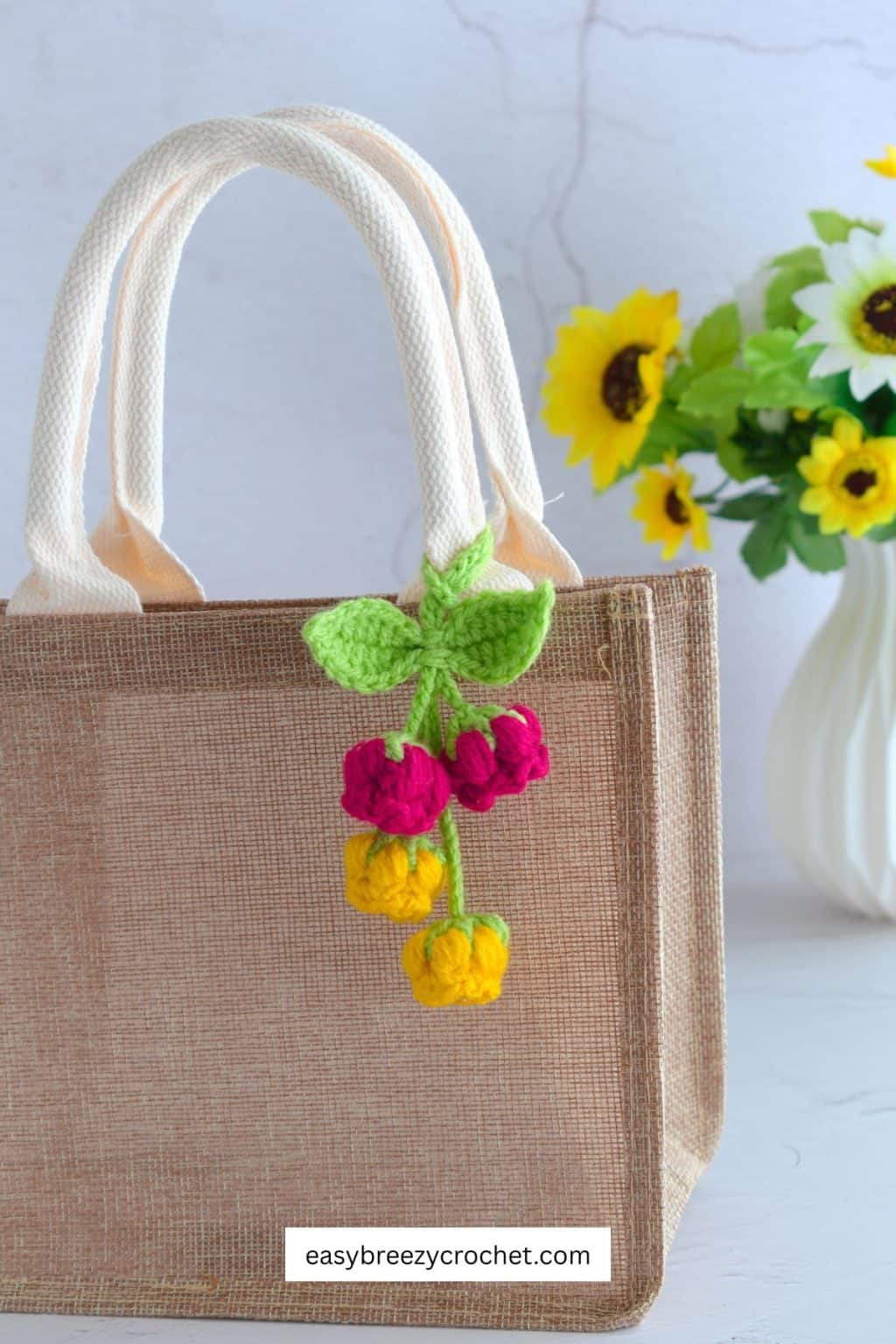 Crochet Flower Bag Charm | Easy Breezy Crochet